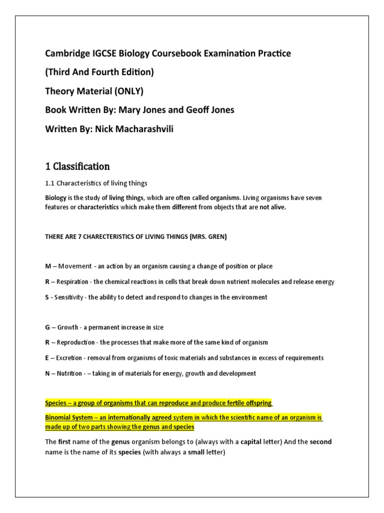 Cambridge IGCSE Biology Coursebook | PDF | Cell (Biology) | Organisms