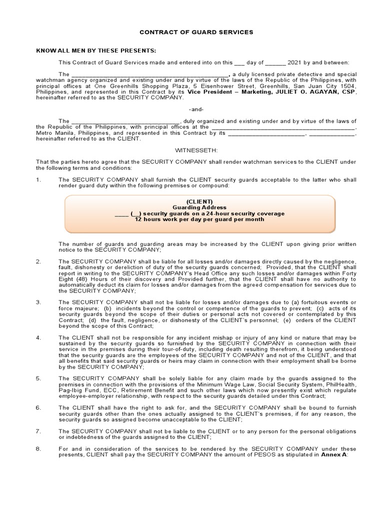 Proforma Contract (Security) | Download Free PDF | Security Guard | Lawsuit