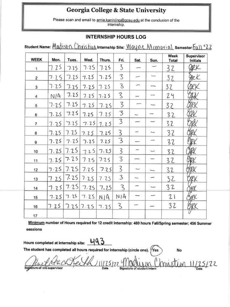 Internship Hours Log | PDF