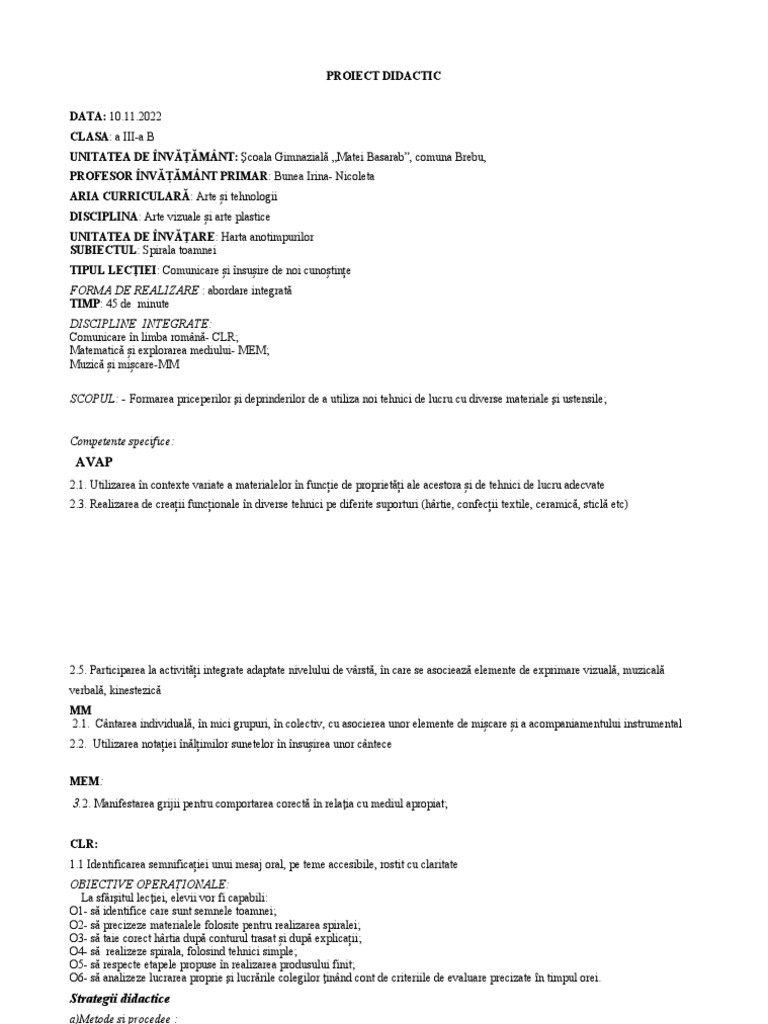 Proiect de Lectie Avap BI | PDF