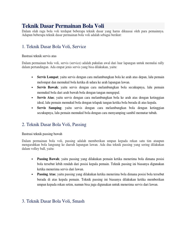 Teknik Dasar, Istilah, Permainan Bola Voli | PDF | Olahraga & Rekreasi