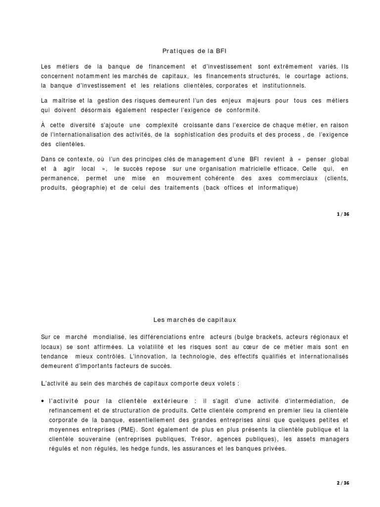 Cours BFI Partie II - ITD - Pratiques de La BFI | PDF