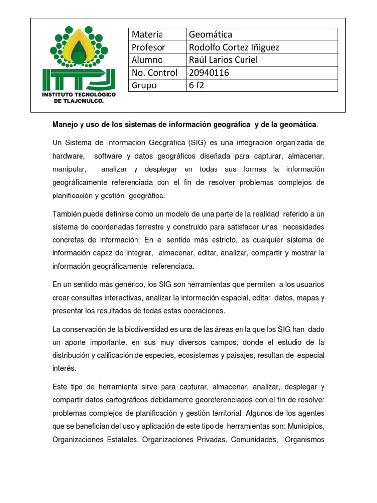 Manejo y Uso de Los Sistemas de Informacion Geografica de La Geomatica | Descargar gratis PDF ...
