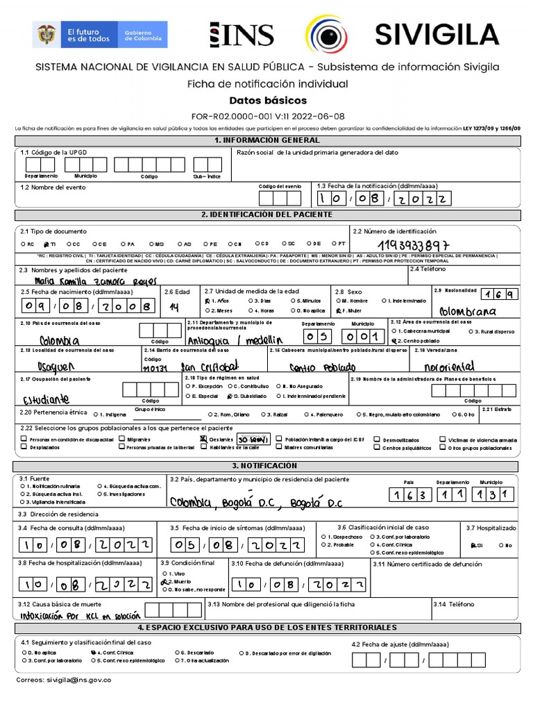 Ficha de Notificación Caso 1 | PDF