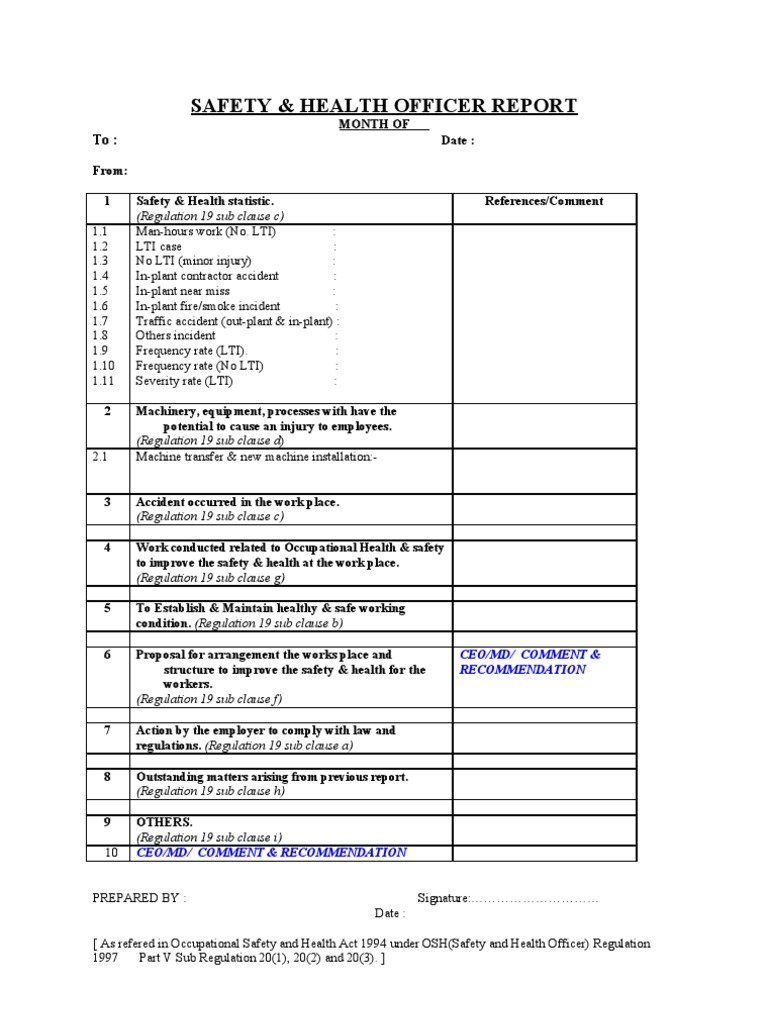 Monthly Safety & Health Officer Report | PDF