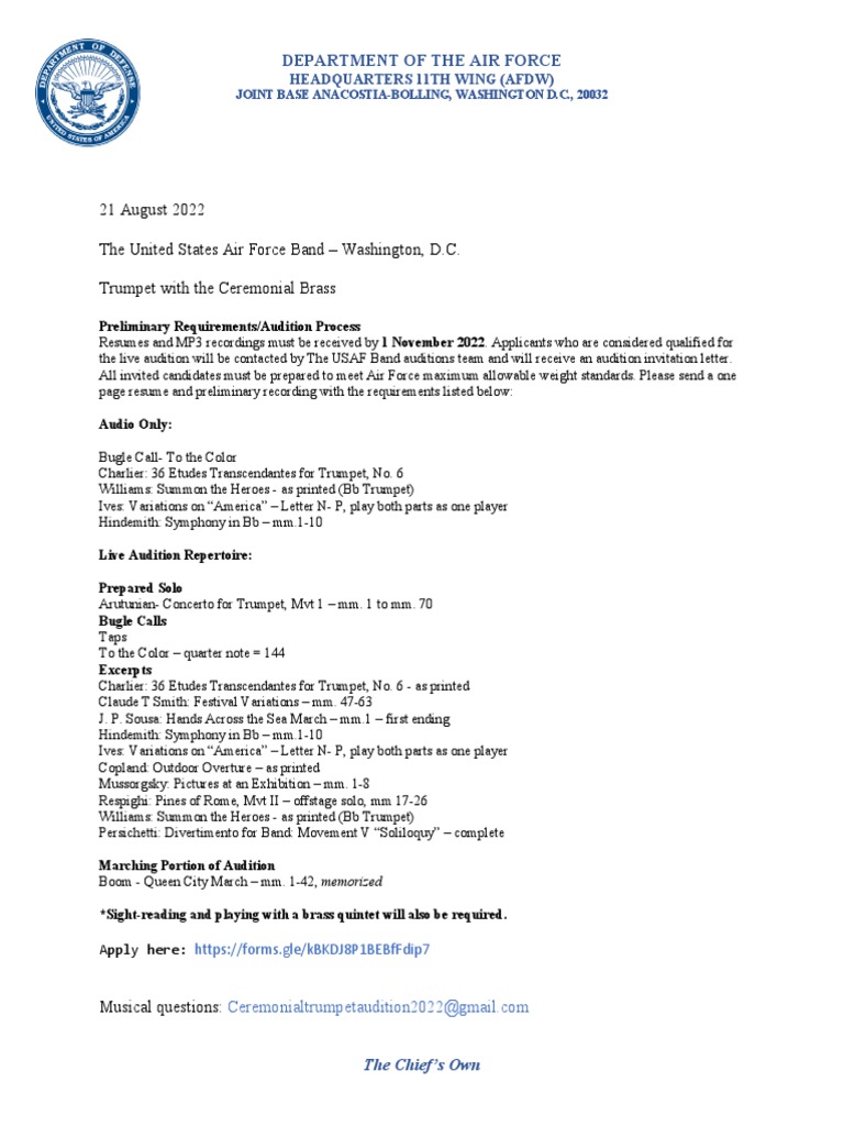 BABC 2022 Trumpet Complete | PDF | Audition | Résumé