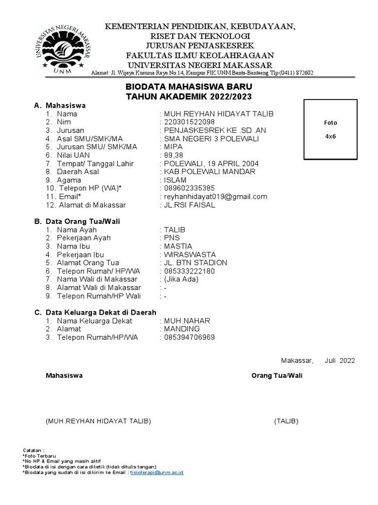 BIODATA MHB | PDF