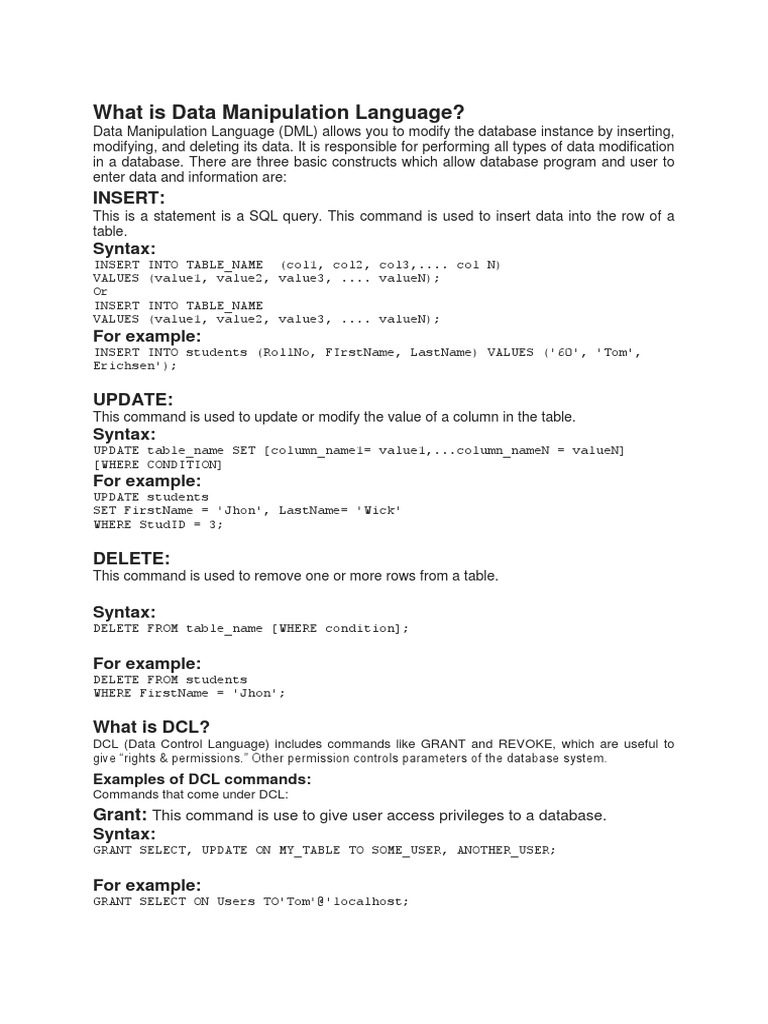 Understanding Data Manipulation Language | PDF | Software | Software Engineering