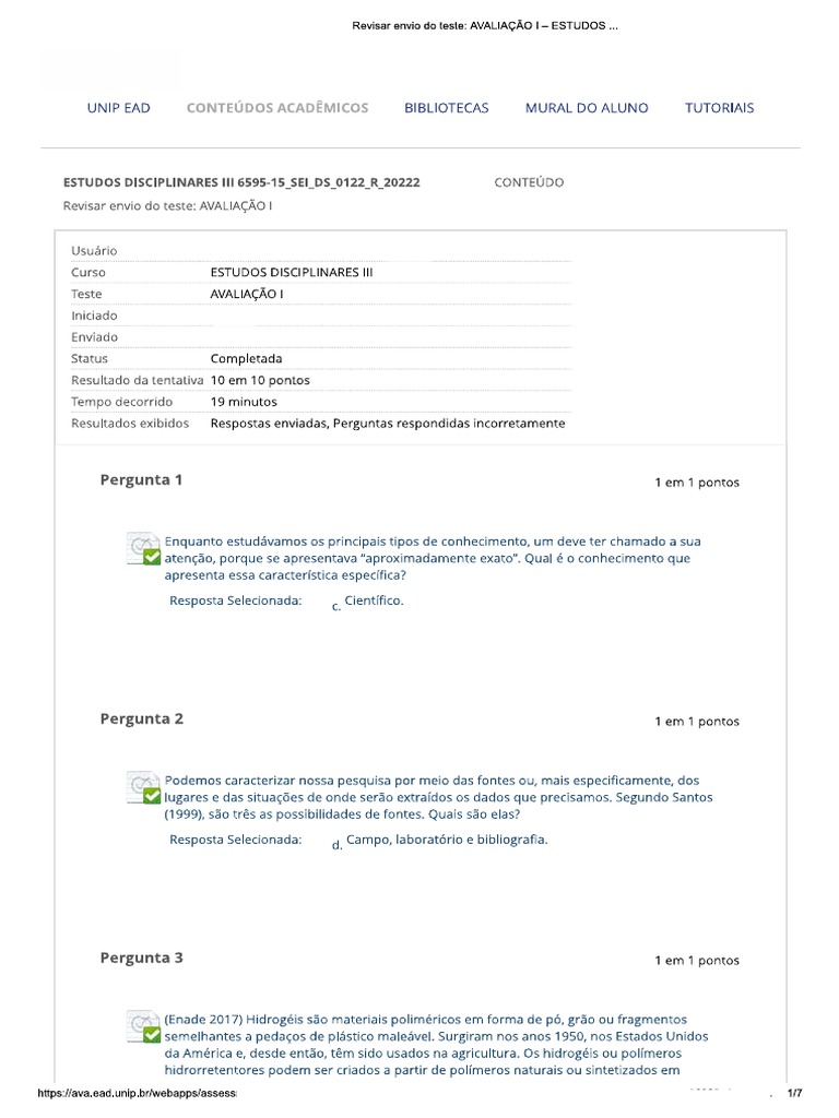 Unip 2022 Avaliacao Ed 3 1 | PDF