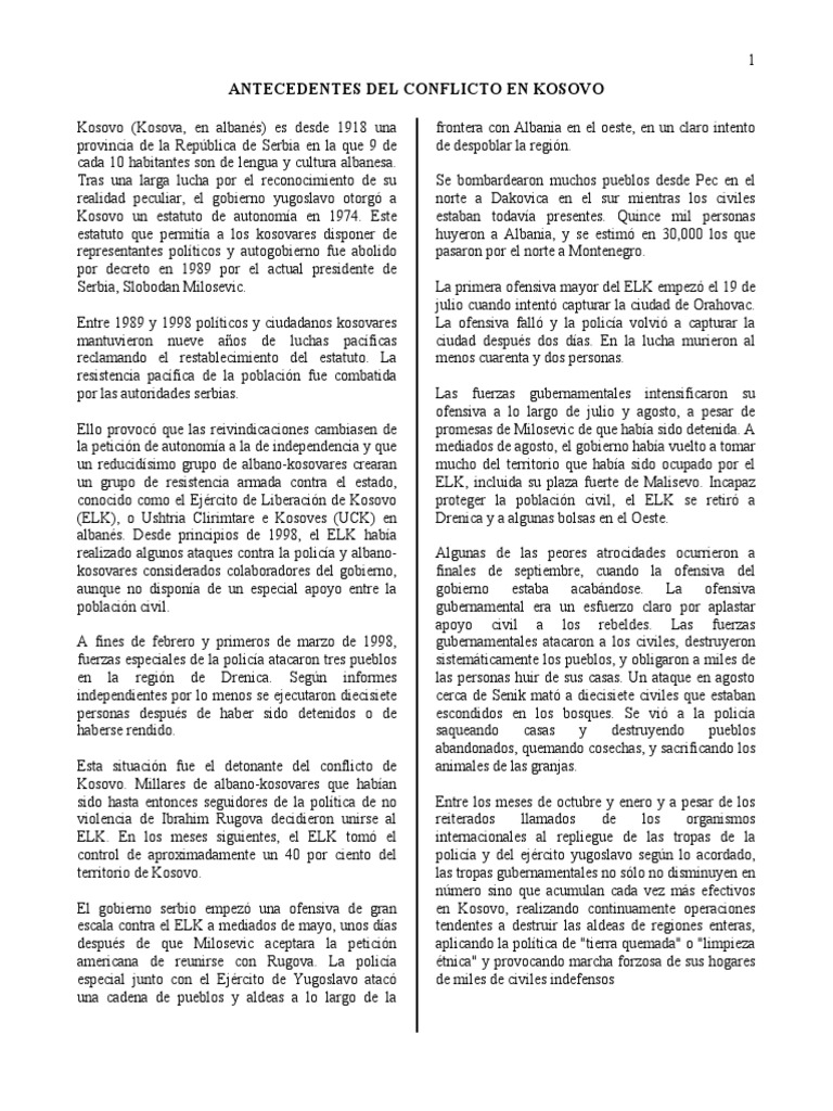 Antecedentes Del Conflicto en Kosovo | PDF