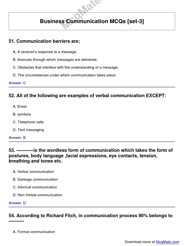 Business-Communication Solved MCQs (Set-3) | PDF | Communication ...