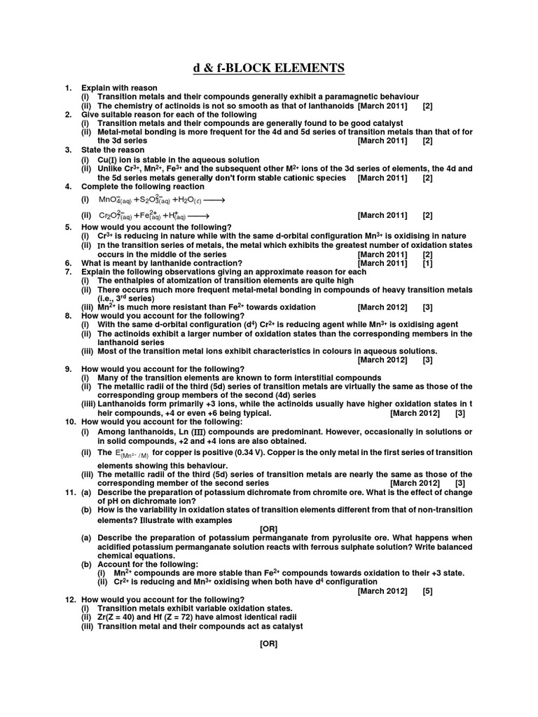 Understanding the Properties and Reactions of d-Block Elements | PDF ...