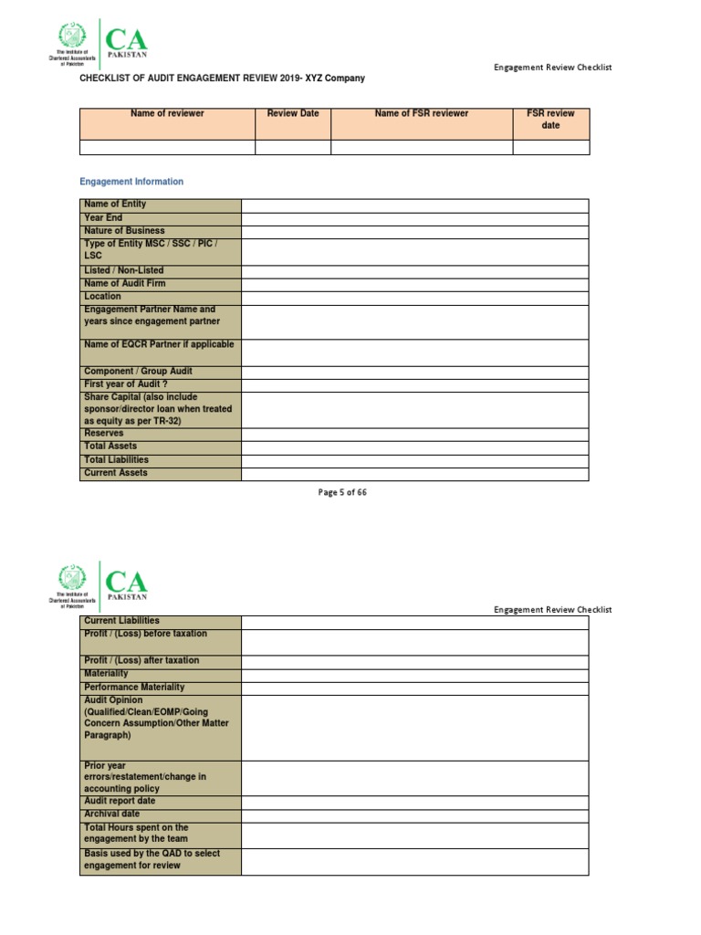 Engagement Review Checklist | PDF | Audit | Financial Audit