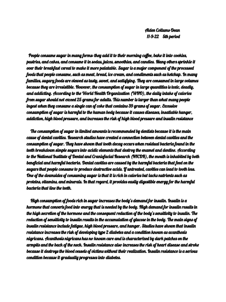 Suger by Aiden Collums-Dean | PDF | Obesity | Carbohydrates