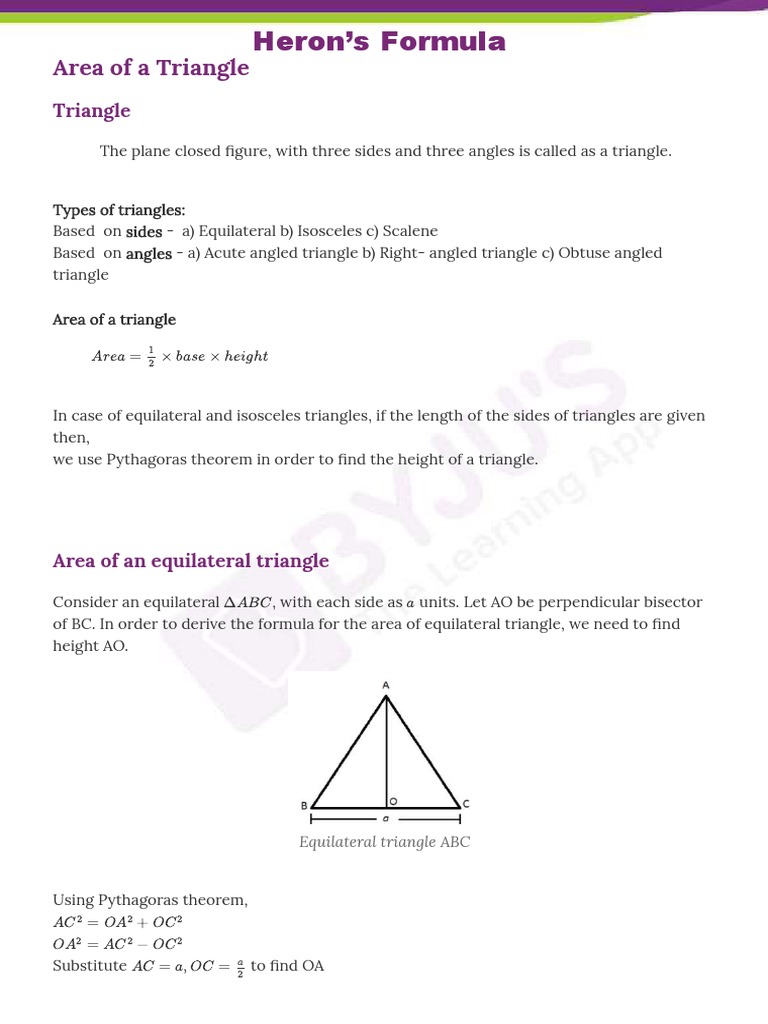 Herons Formula Class 9 | PDF | Triangle | Area