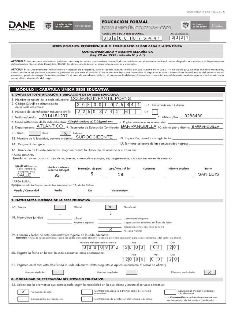 Formulario C600 EDUC 2022 | PDF | Educación primaria | Educación de la primera infancia
