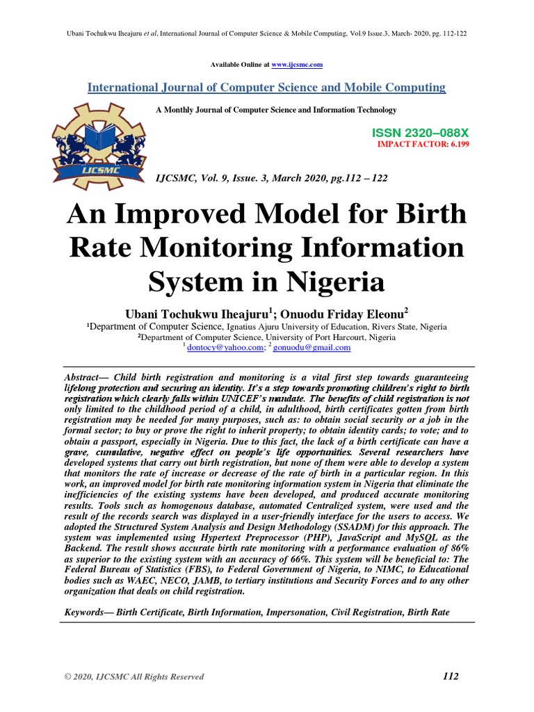 An Improved Model For Birth Rate Monitor | PDF | Birth Certificate ...