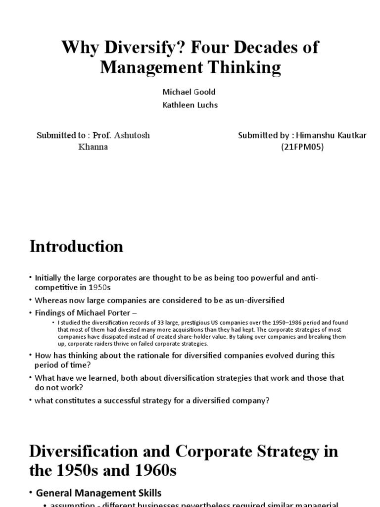 17 Why Diversify - Four Decades of Management Thinking | PDF | Strategic Management ...