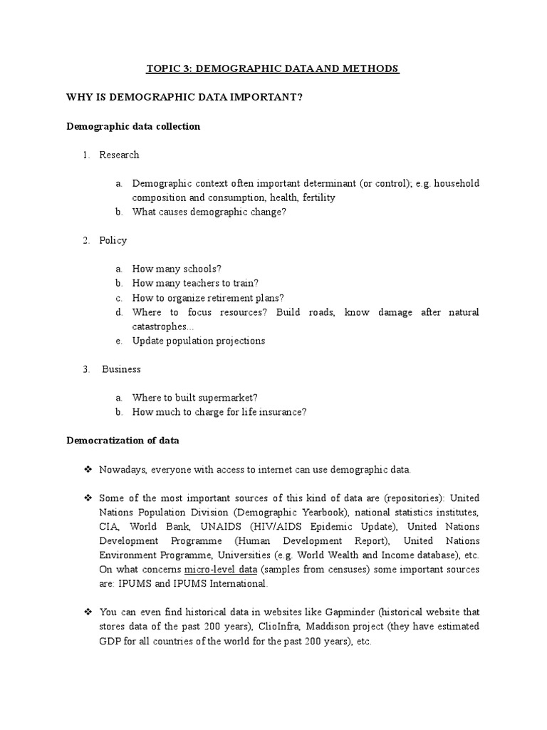 Lecture 3 - Demographic Data and Methods | PDF | Census | Demography