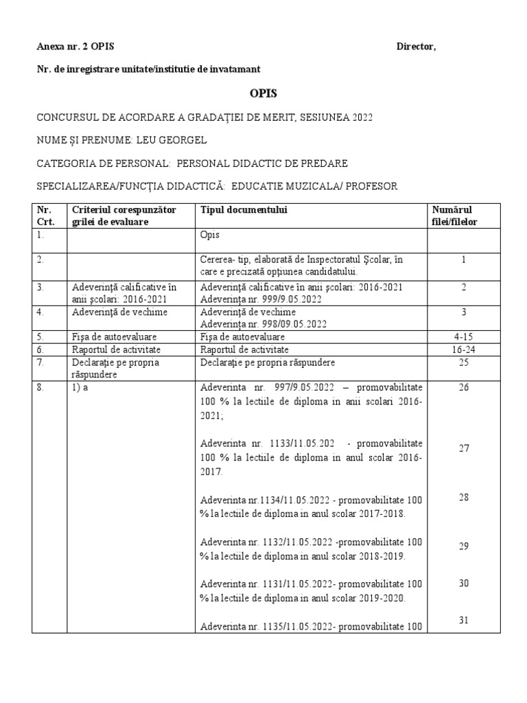 OPIS Gradatie Leu Georgel | PDF