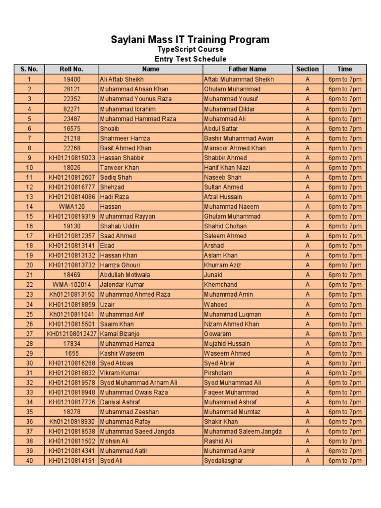 TypeScripe Entry Test Schedule | PDF