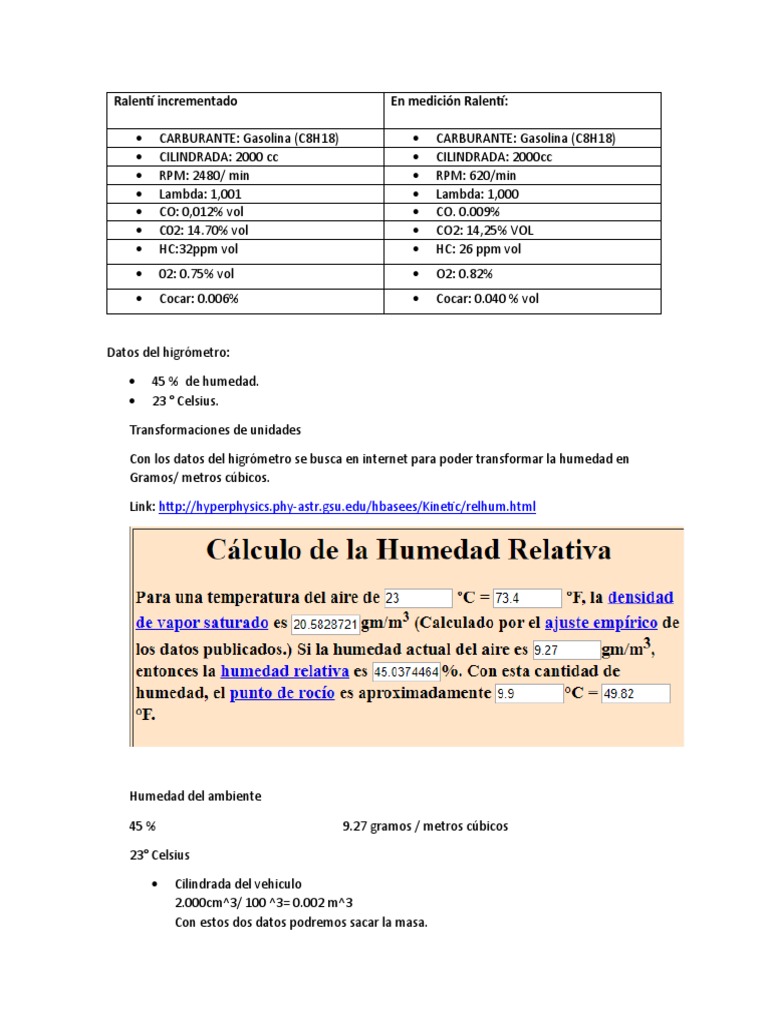 Ralentí Incrementado (Termodinamica) | PDF | Estequiometría | Combustión
