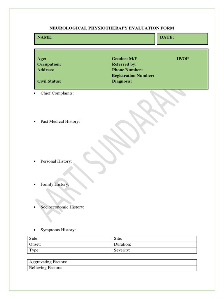 Neurological Physiotherapy Evaluation Form | PDF | Anatomical Terms Of ...