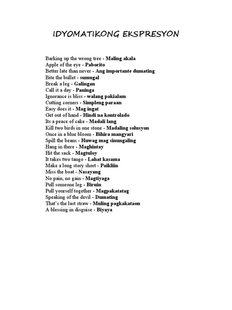 Idyomatikong Ekspresyon | PDF