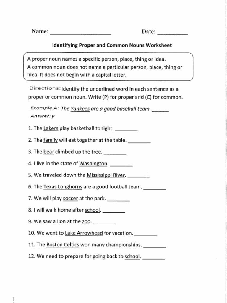 ELA-Common and Proper Nouns | PDF