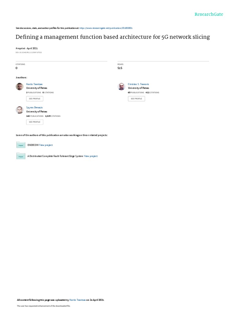 Defining A Management Function Based Architecture For 5G Network Slicing | PDF | Computer ...