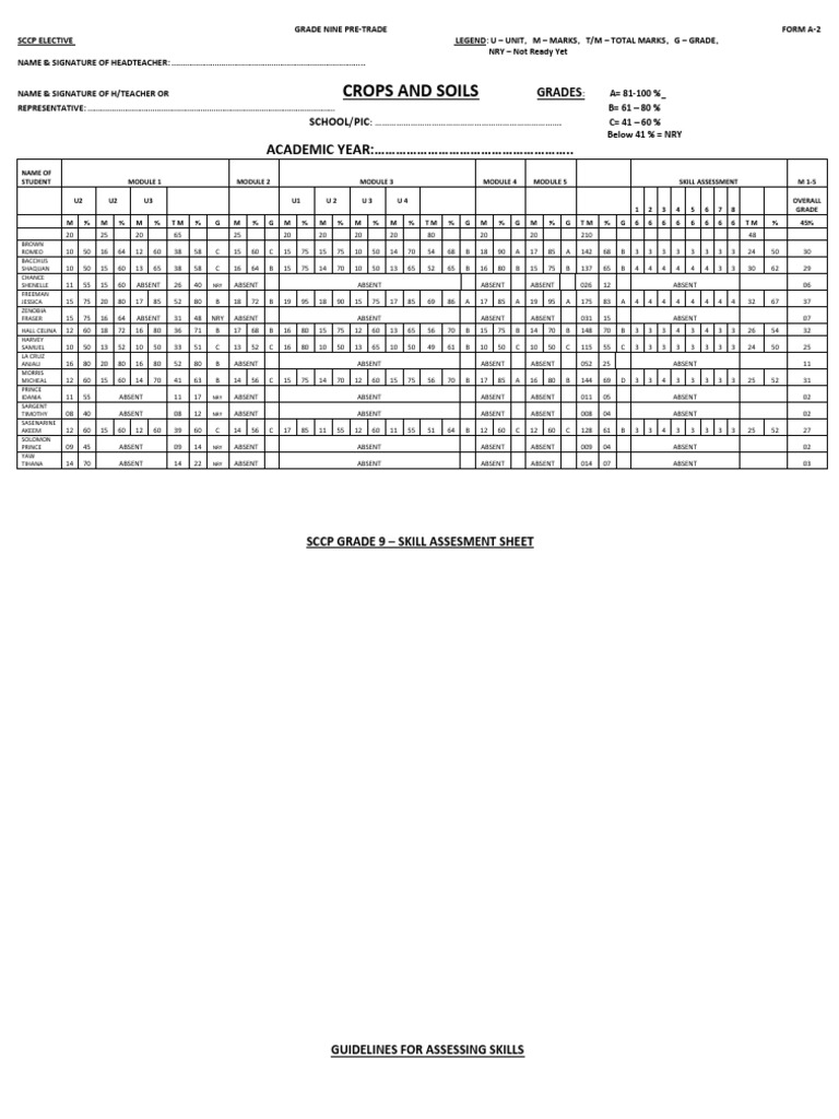 Grade 9 SCCP Skill Assessment Sheet | PDF | Rapid Transit | Passenger Rail Transport