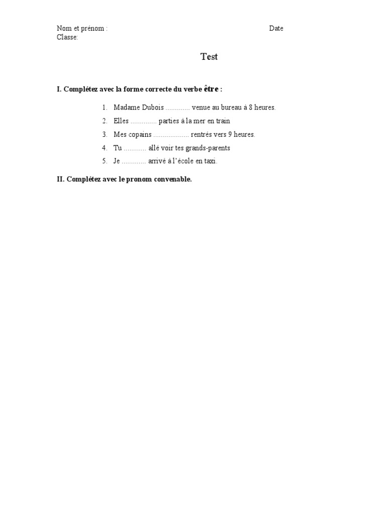 Passé Composé Test and Exercises | PDF