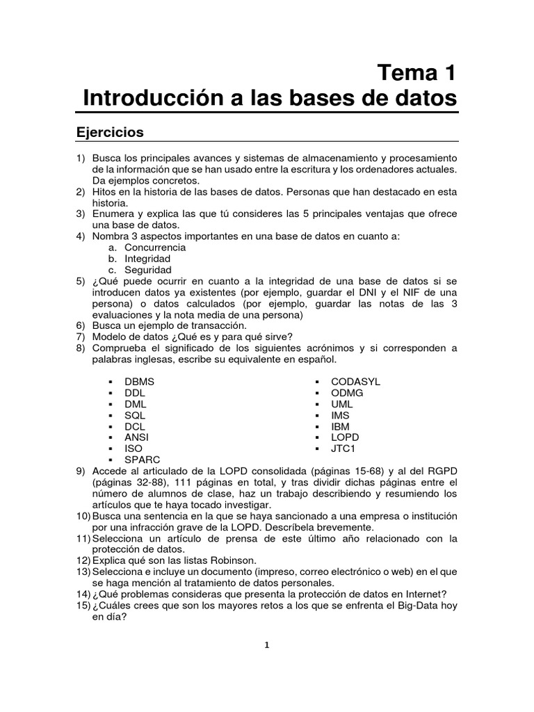 Tema 1 Ejercicios | PDF | Bases de datos | Informática