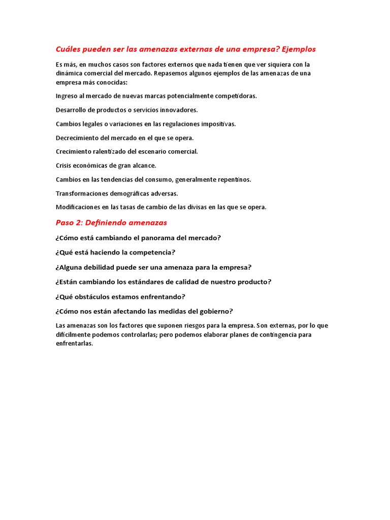 Cuáles Pueden Ser Las Amenazas Externas de Una Empresa? Ejemplos | PDF ...