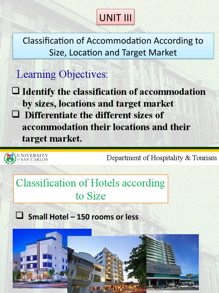 Unit 4 - Classification of Accommodation by Sizes and Location | PDF ...