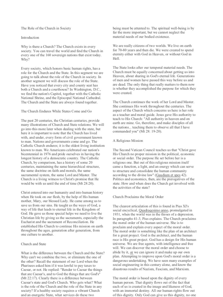 The Role of The Church in Society | PDF | Catholic Social Teaching ...
