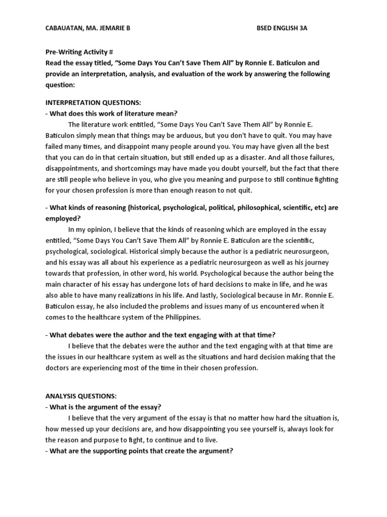 BSED English 3A: Essay Analysis | PDF | Reason | Essays