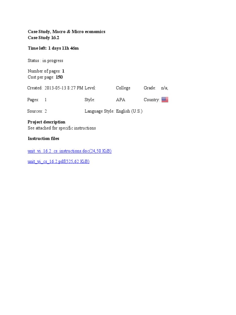 Case Study, Macro & Micro Economics Case Study 16.2 Time Left: 1 Days ...