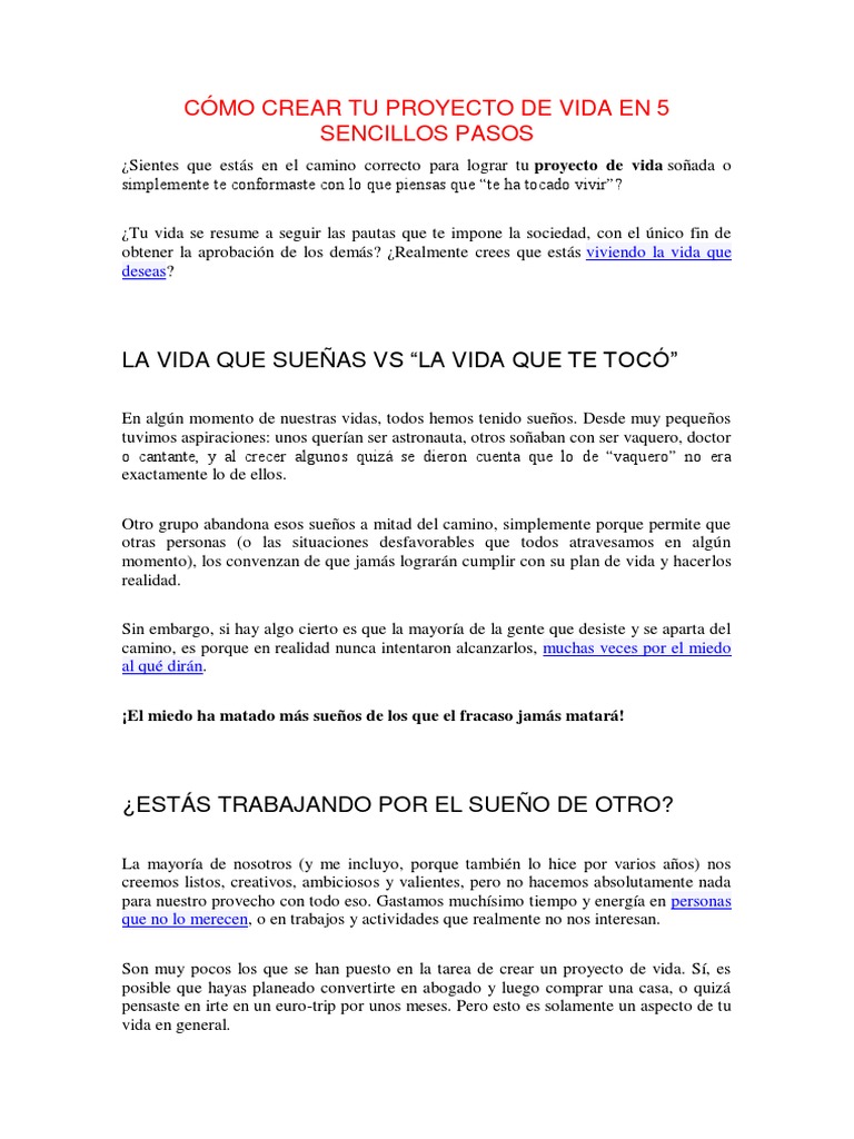 Cómo Crear Tu Proyecto de Vida en 5 Sencillos Pasos | PDF | Tailandia ...
