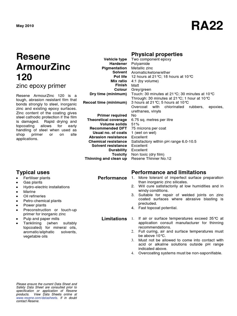 Ra22 ArmourZinc 120 Primer | PDF | Epoxy | Zinc