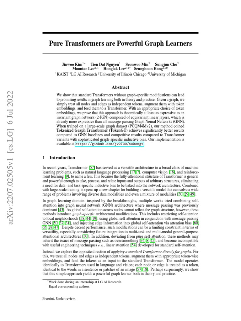 Pure Transformers Are Powerful Graph Learners | PDF | Artificial Neural Network | Eigenvalues ...