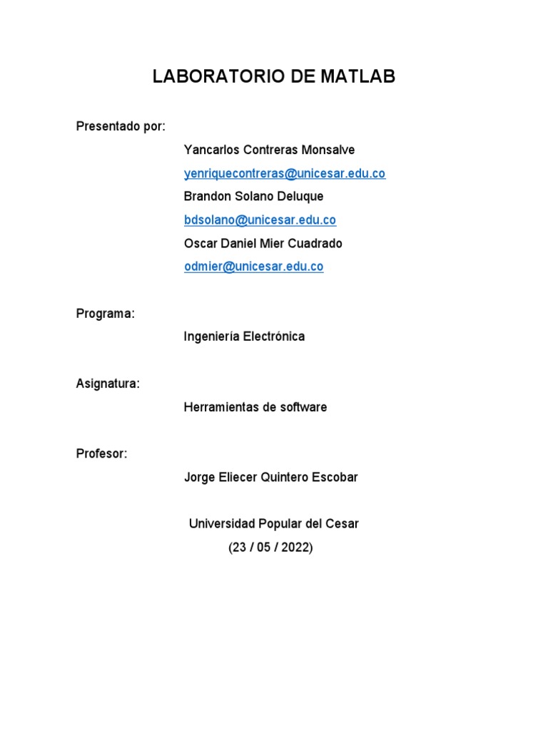 Laboratorio de Matlab | PDF