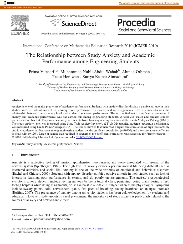 The Relationship Between Study Anxiety and Academic | PDF | Anxiety ...