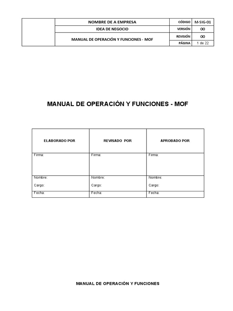 Manual de Operación y Funciones MOF | PDF | Contabilidad | Business