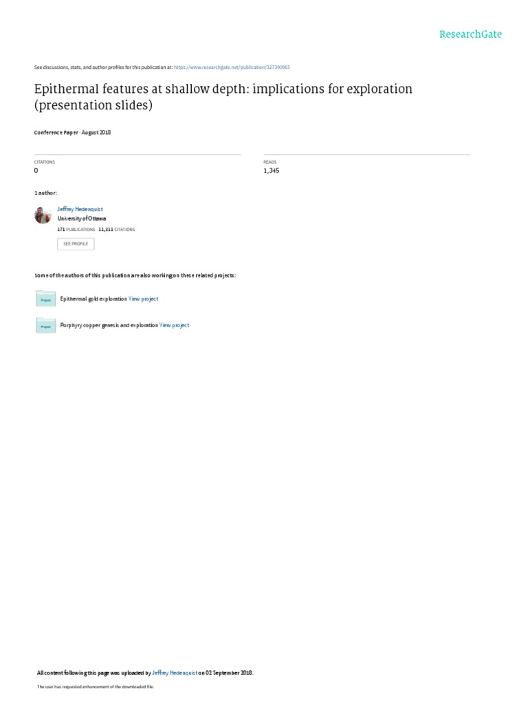 Hedenquist 2018 - Epithermal Features at Shallow Depth | PDF | Volcano ...