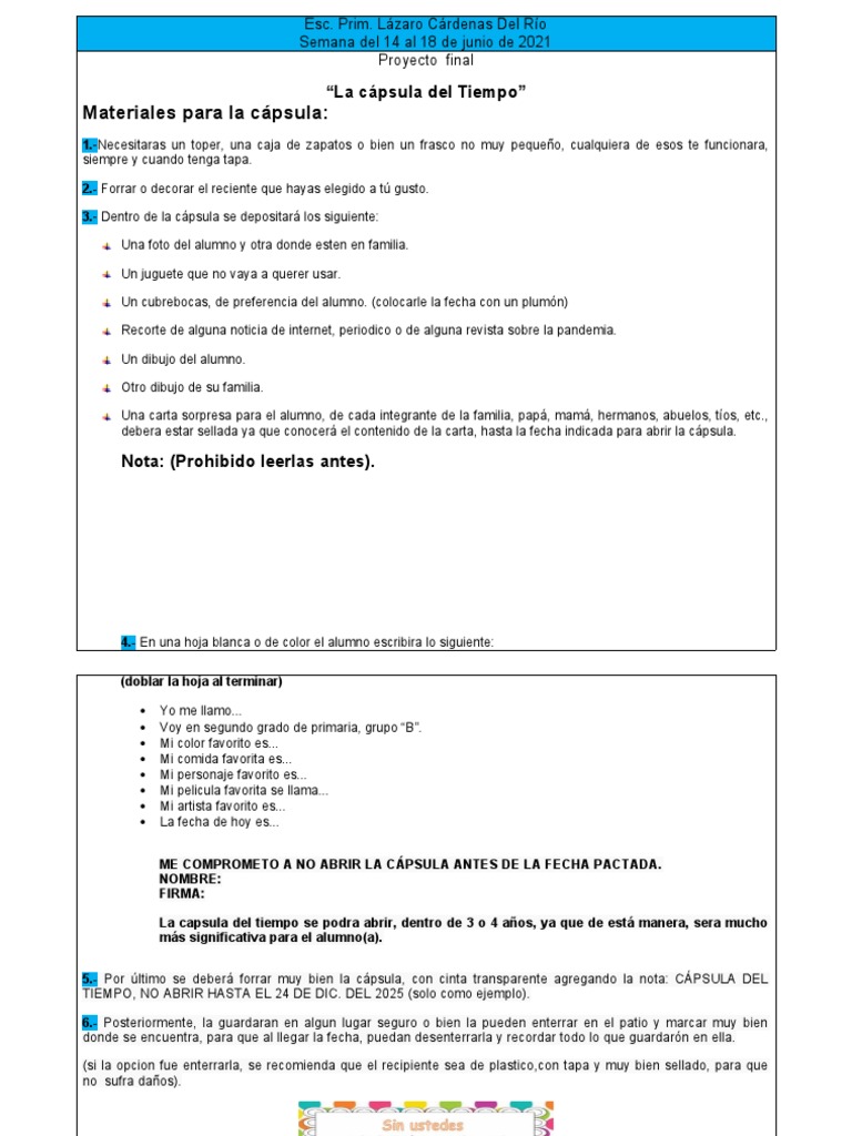 Proyecto Cápsula del Tiempo Escolar | PDF