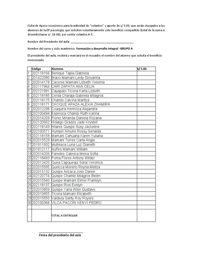 Ficha de Apoyo Económico para La Actividad VOLANTEO 2022-2-G4 | PDF