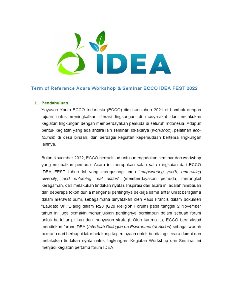 TOR Acara Seminar - Workshop ECCO IDEA Fest | PDF