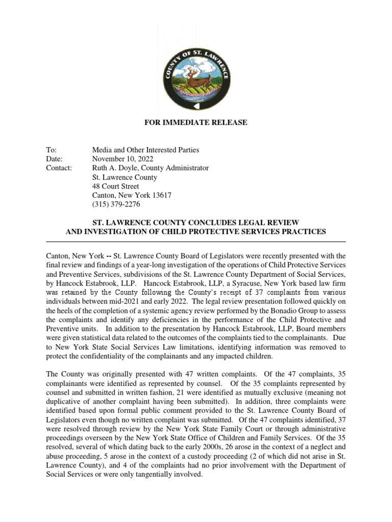 St. Lawrence County Child Services Review | PDF | Politics | Law