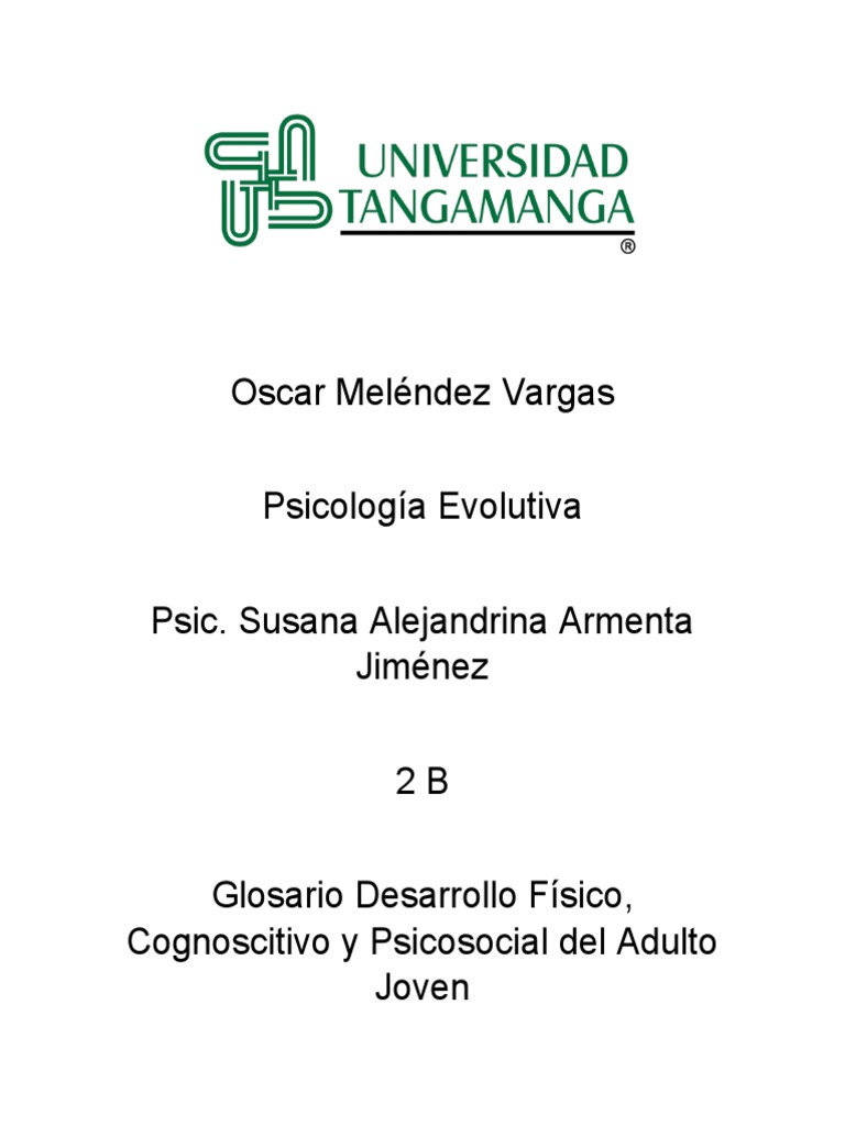 Glosario Desarrollo Físico Cognoscitivo y Psicosocial Del Adulto Joven | PDF